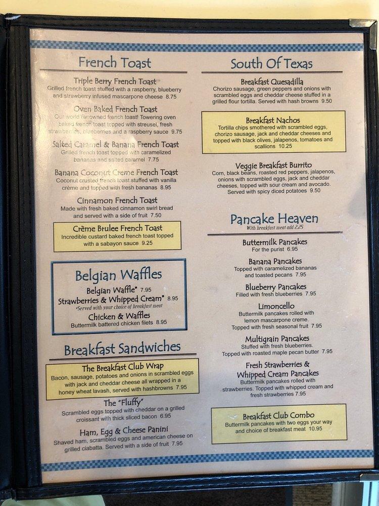 Menu at Breakfast Club, Farmington Hills