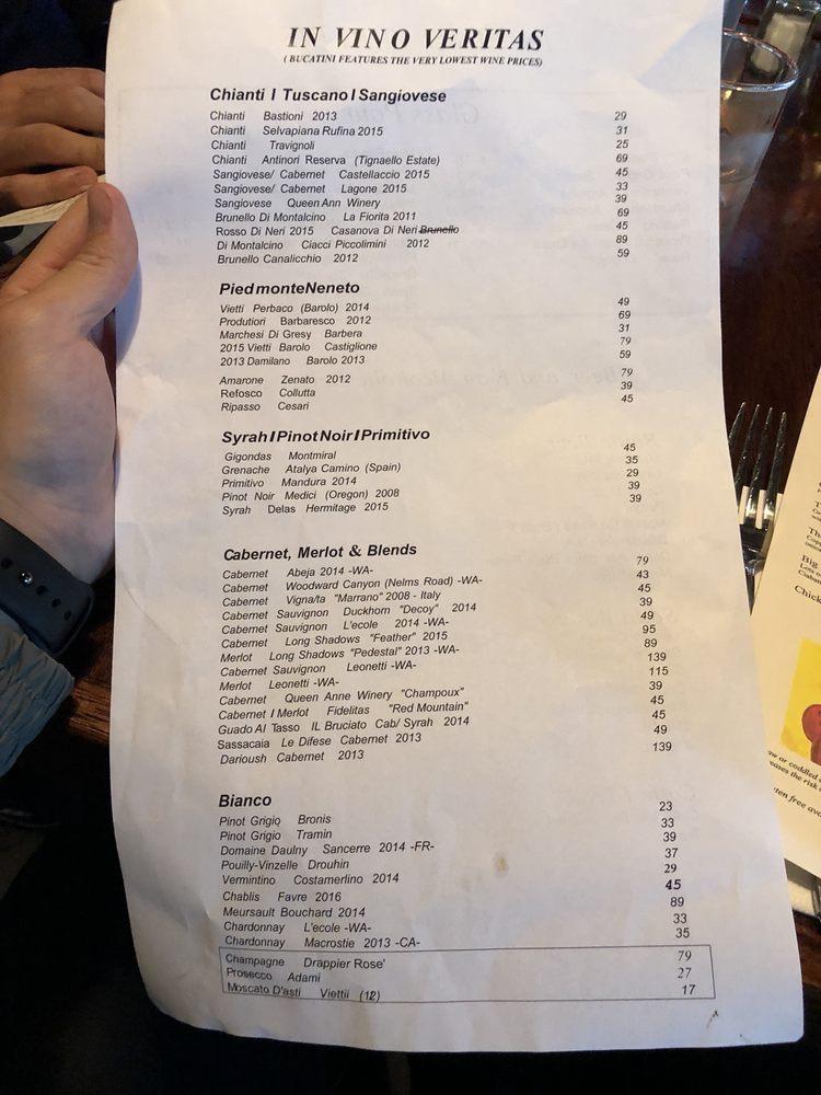 Menu at Bucatini pub & bar, Edmonds