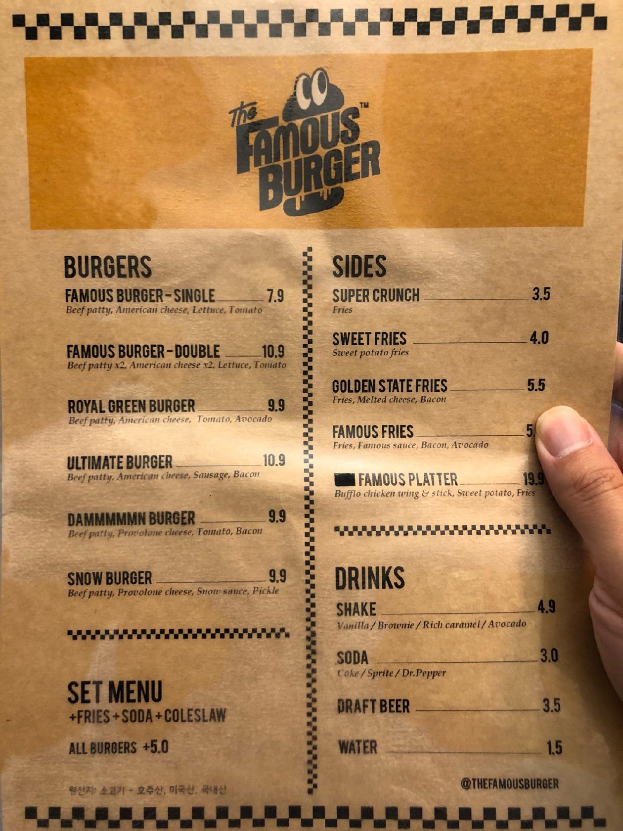 Menu at Burger Shop restaurant, Seoul