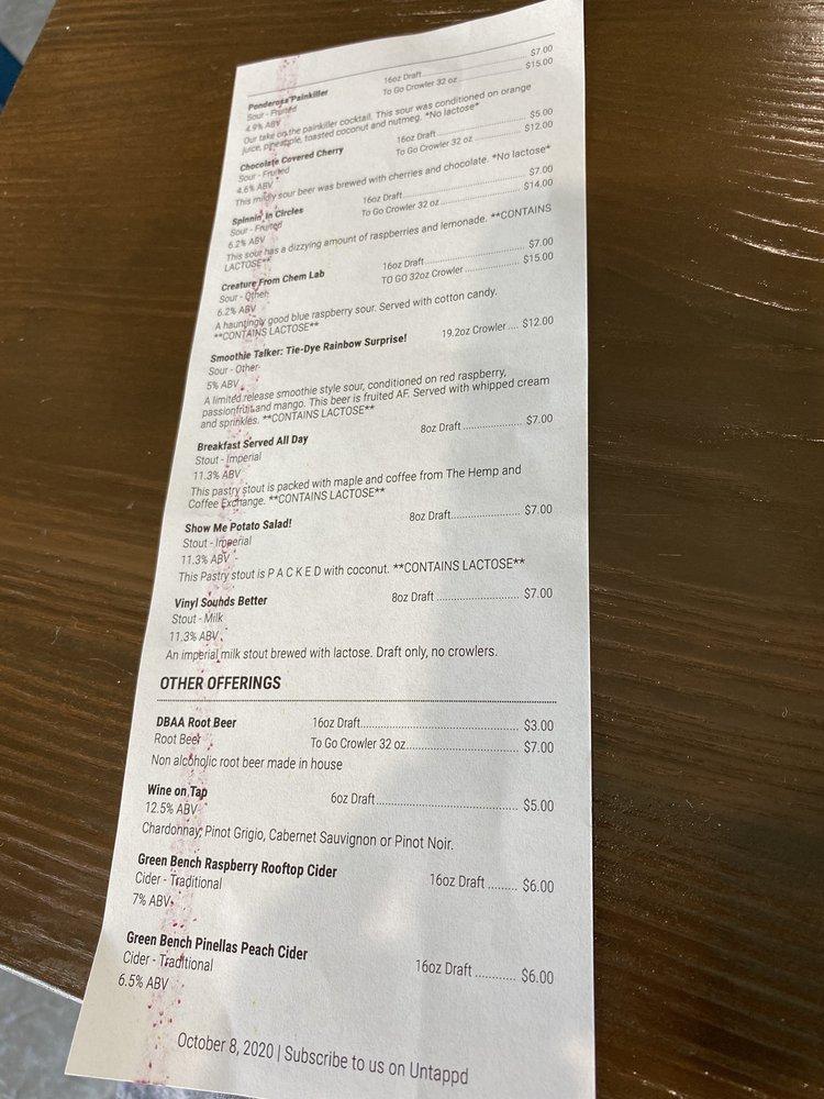 Menu at Double Branch Artisanal Ales, Wesley Chapel South