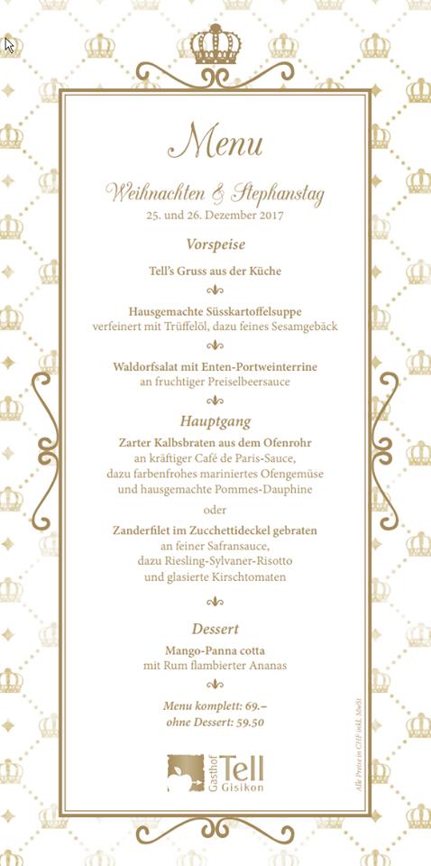 Speisekarte von Gasthof Tell, Gisikon