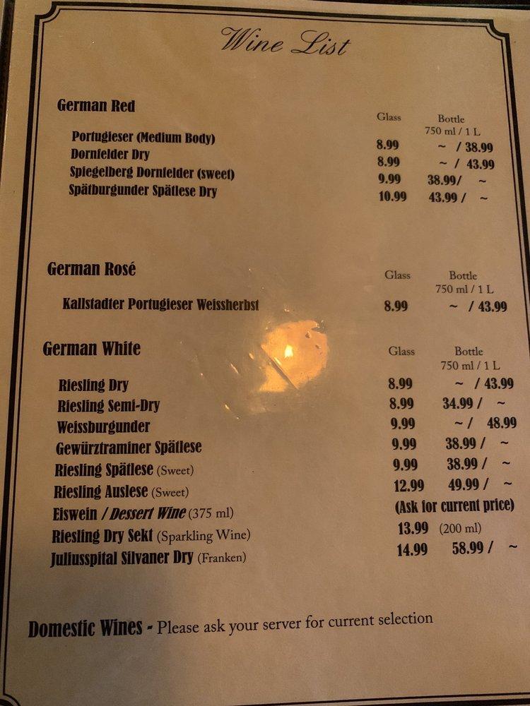Menu at Heinrich's German Grill pub & bar, Sarasota