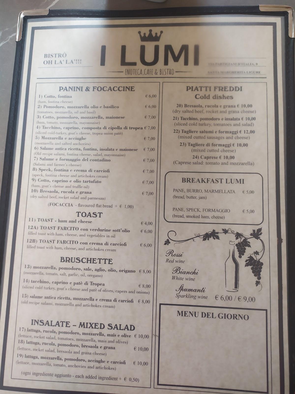Menu da I Lumi pub & bar, Santa Margherita Ligure