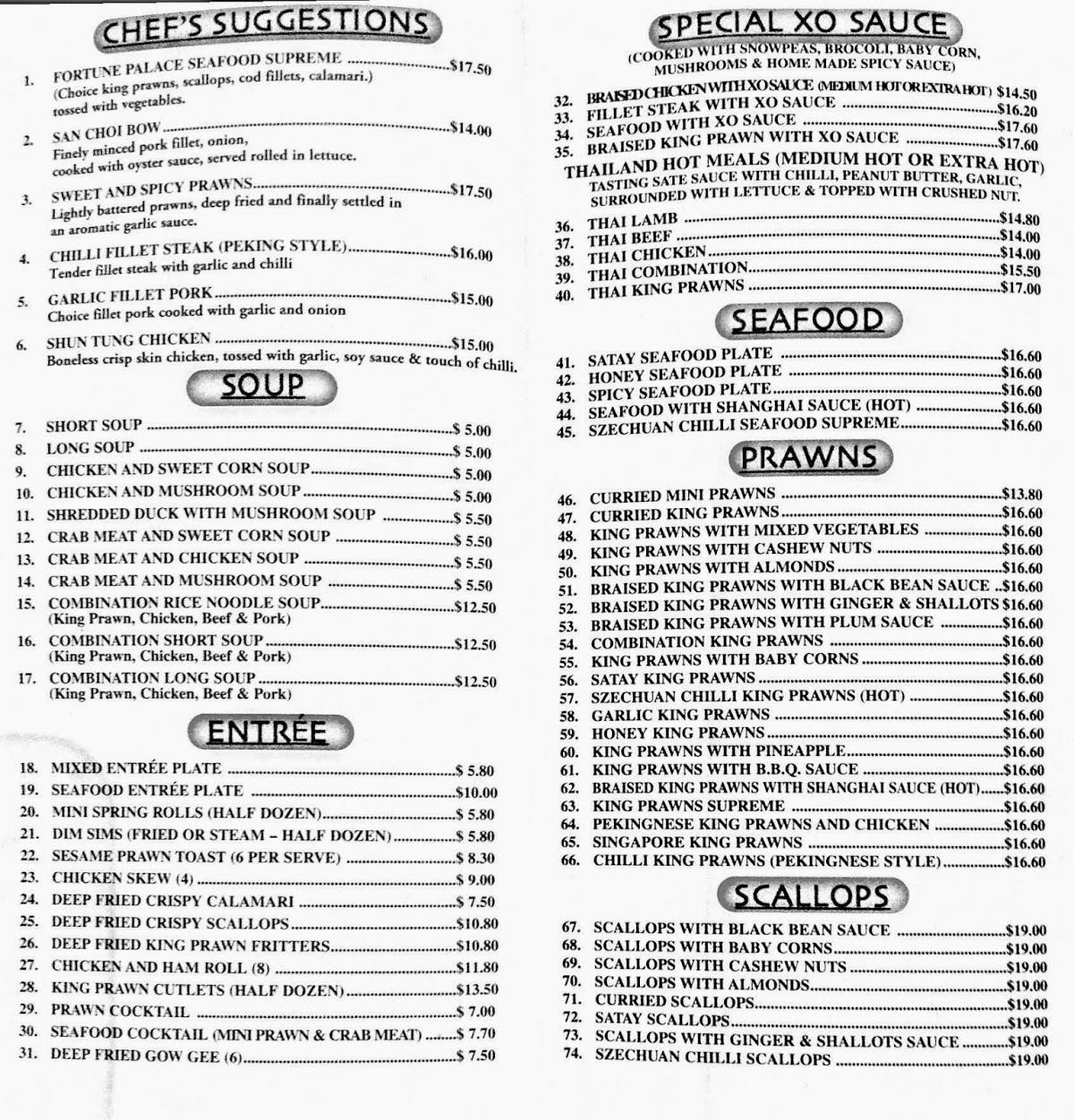 Menu at New Fortune Palace restaurant, Penrith