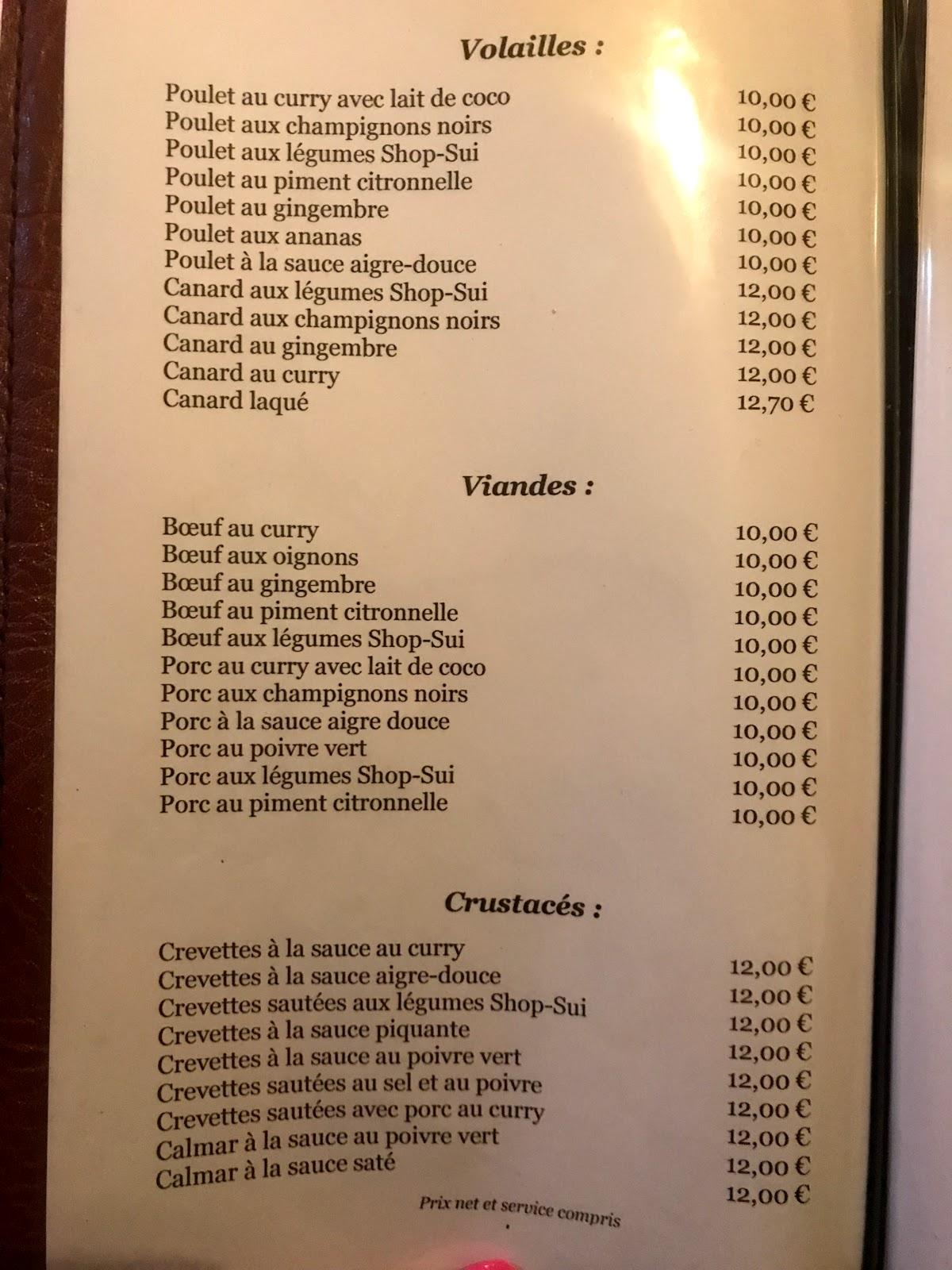 Menu at Phnom Penh Restaurant, Menton