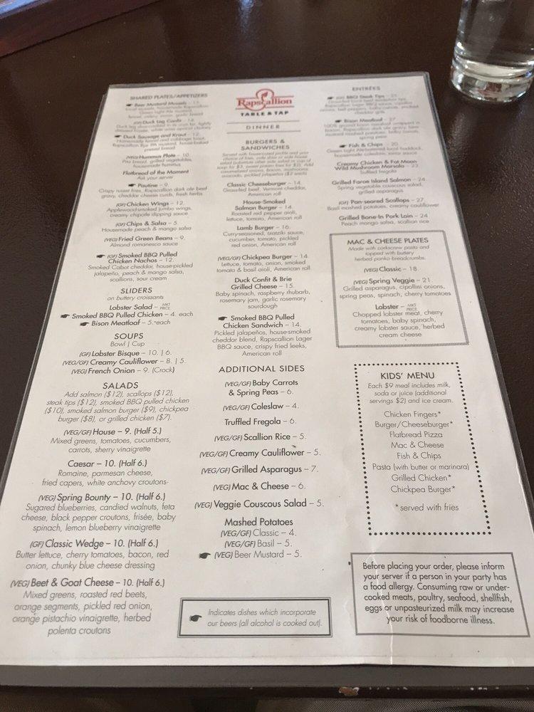 Menu at Rapscallion Table & Tap restaurant, Acton