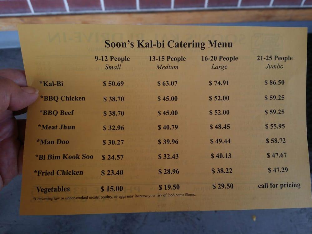 Carta de barbacoa Soon's Kal Bi Drive In, Honolulu