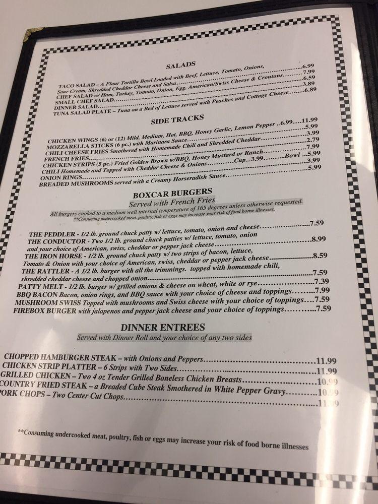 Menu at Track's End Restaurant, Chattanooga