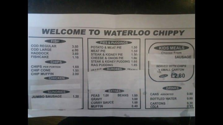 Menu at Waterloo Chippy fast food, Ashton-under-Lyne