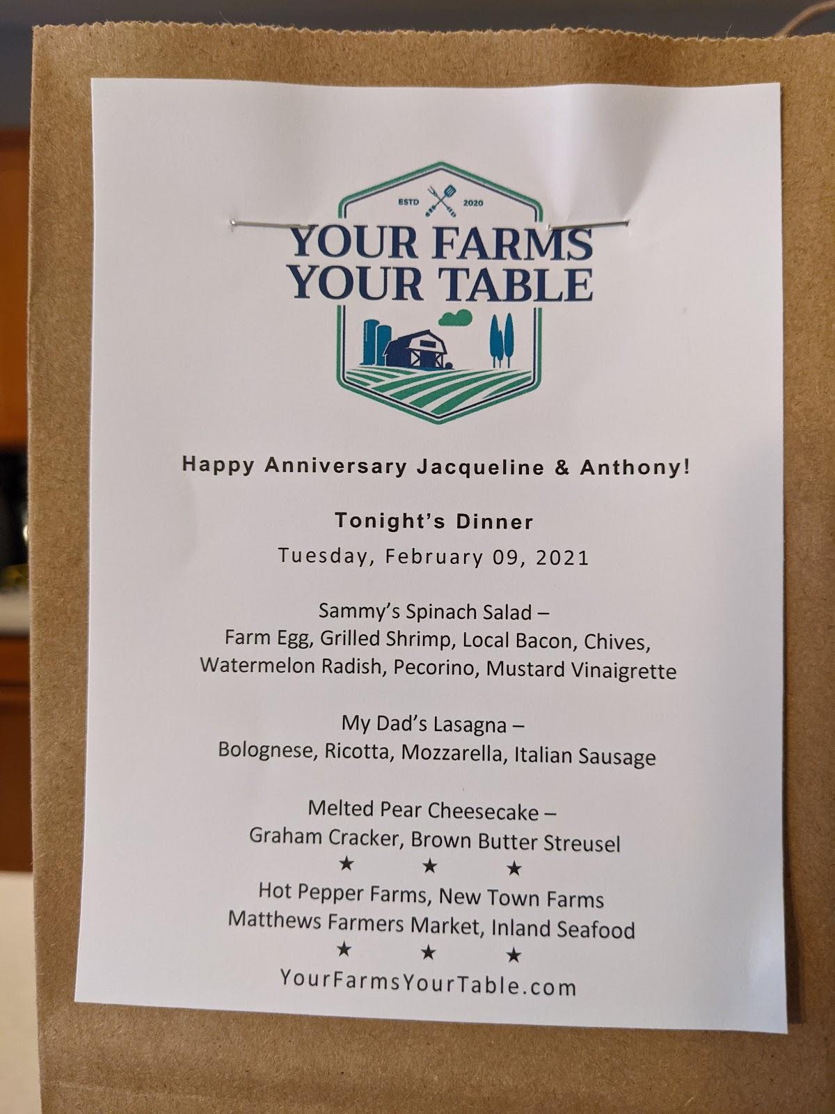 Menu at Your Farms Your Table restaurant, Charlotte