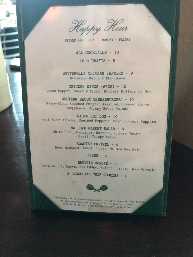 Menu at 40 Love pub & bar, Los Angeles