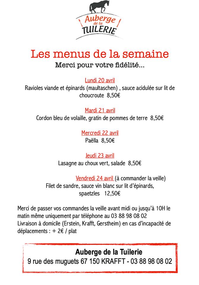 Menu at Auberge de la Tuilerie restaurant, Erstein, Rue des Muguets