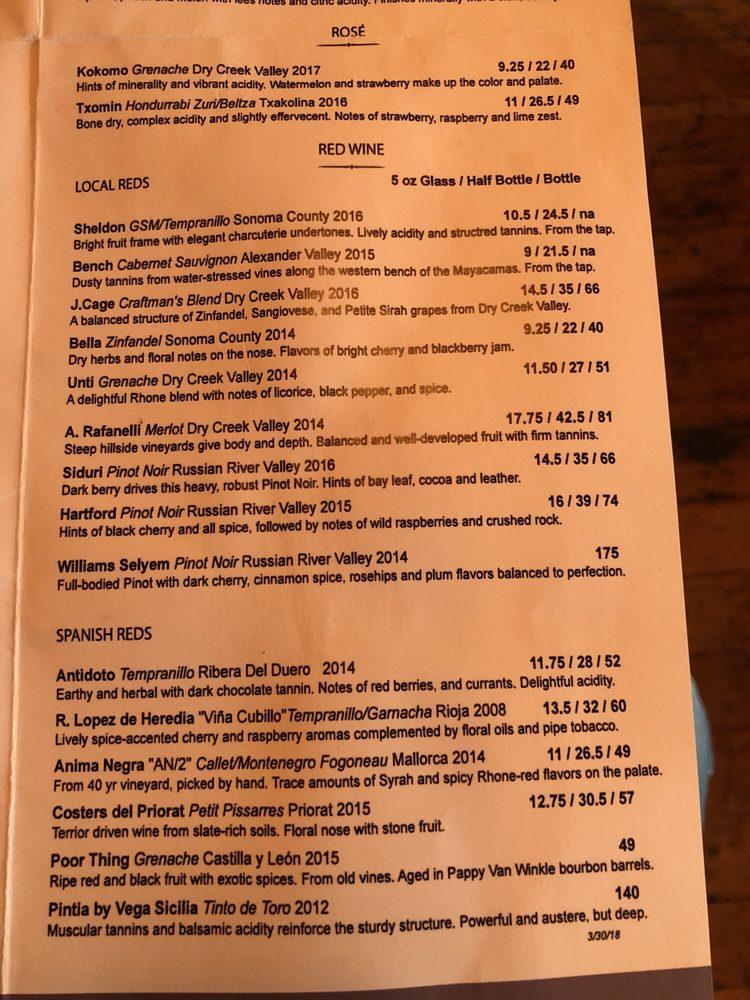 Menu at Bravas Bar de Tapas, Healdsburg