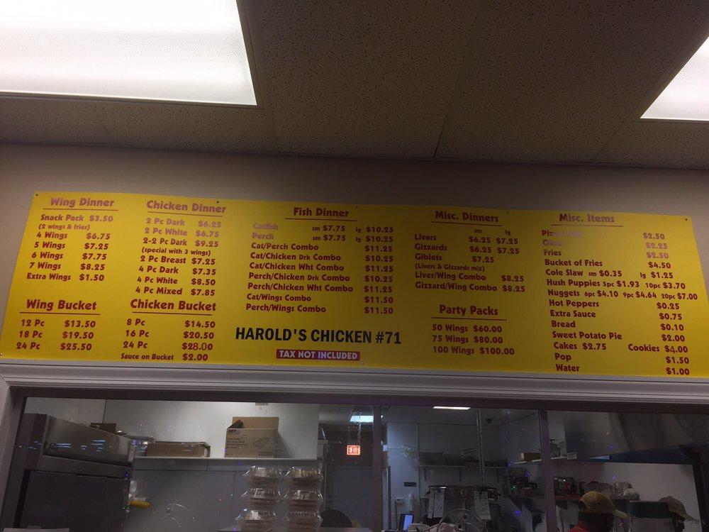 Menu at Harold's Chicken Shack restaurant, Chicago, 2132 S Michigan Ave