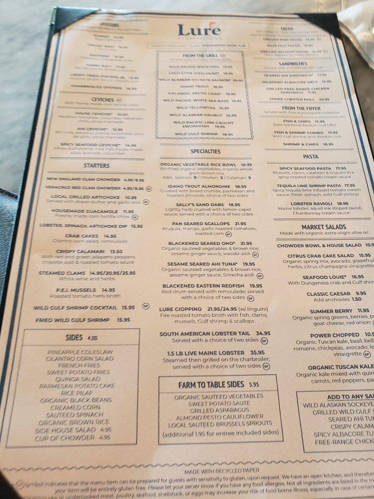 Menu at Lure Fish House pub & bar, Camarillo