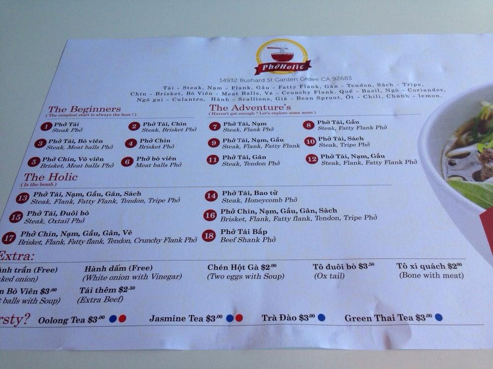 Menu at Phởholic restaurant, Westminster, Bushard St