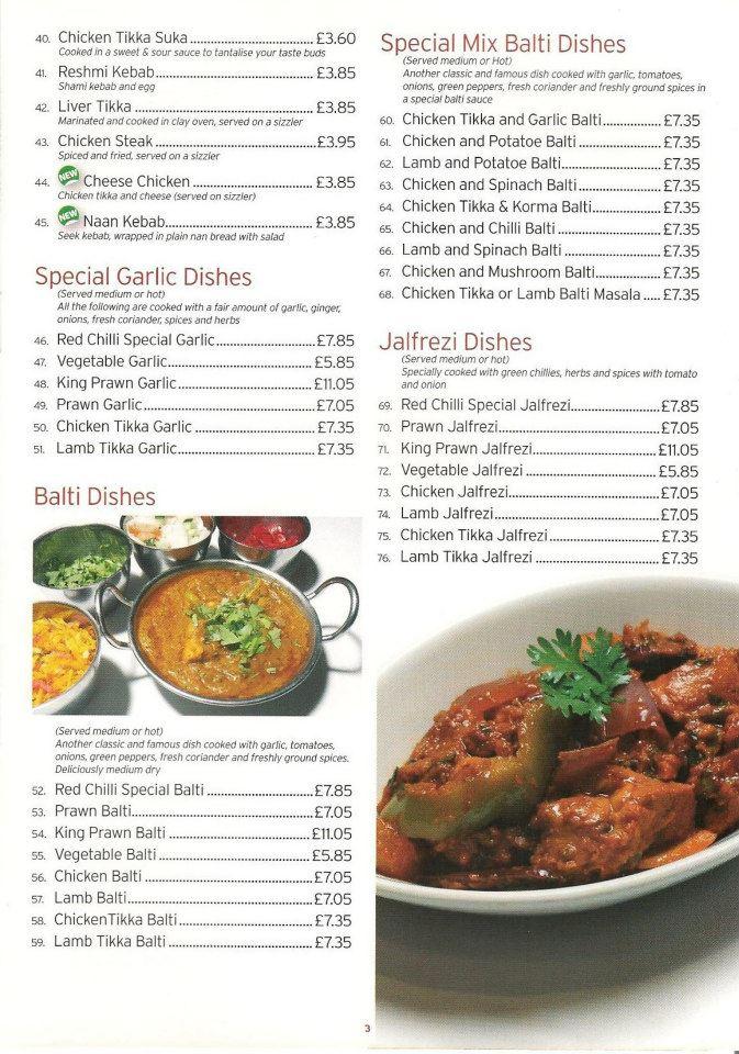 Menu at Red Chilli II restaurant, Wakefield