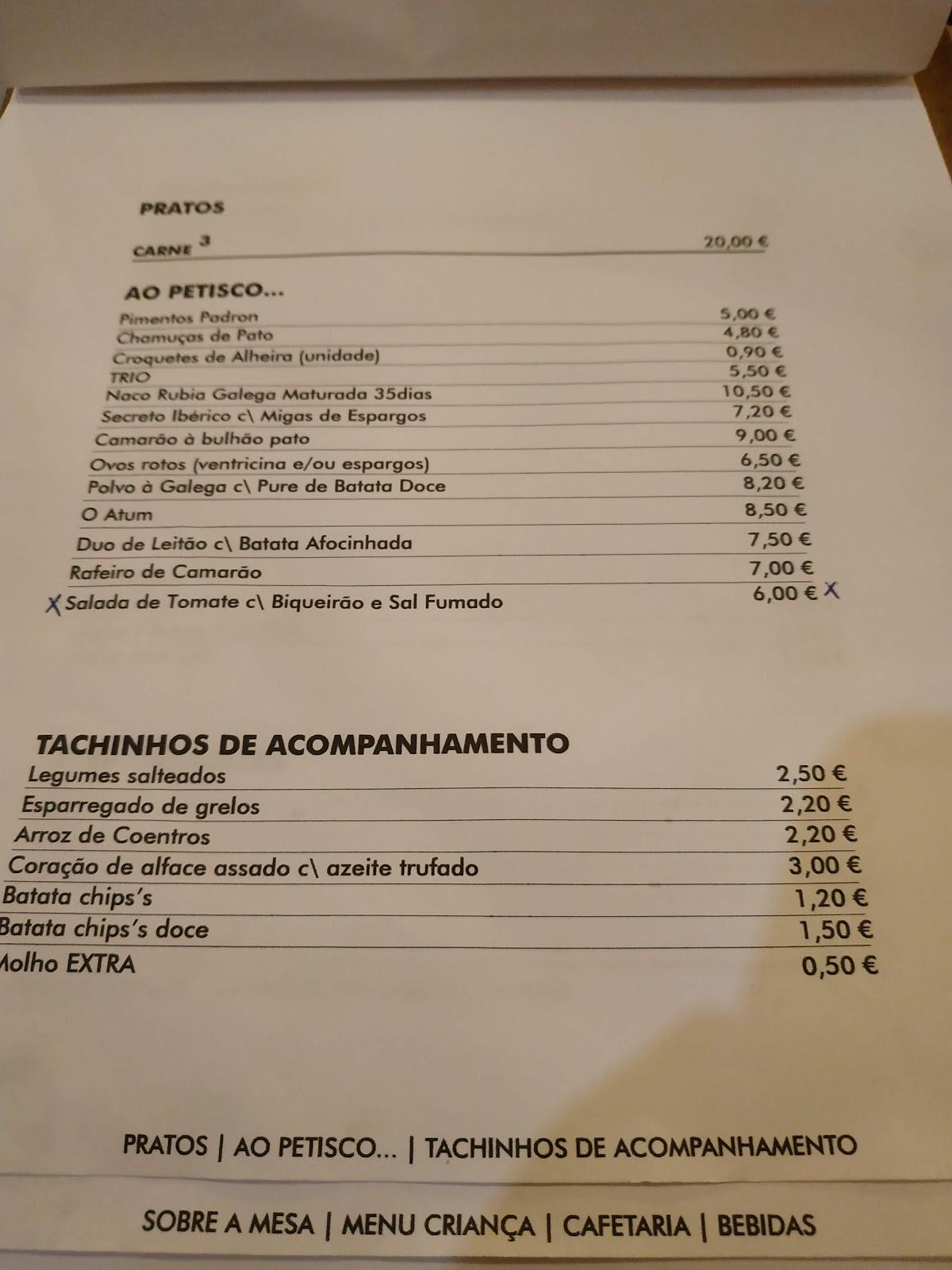 Menu em 150 Gramas pub & Bar, Vila Franca de Xira