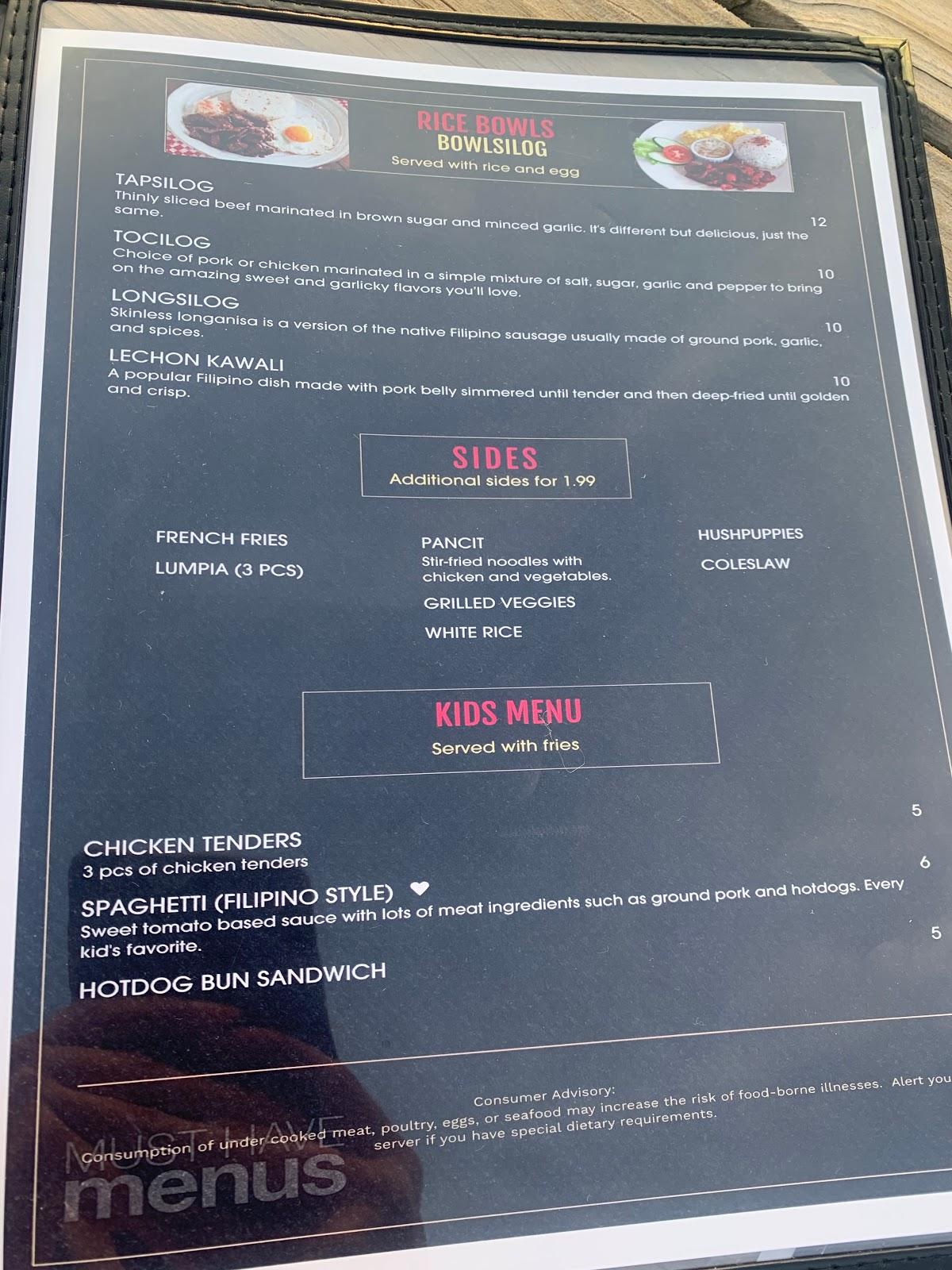 Menu at Fil-Thai restaurant, Cookeville