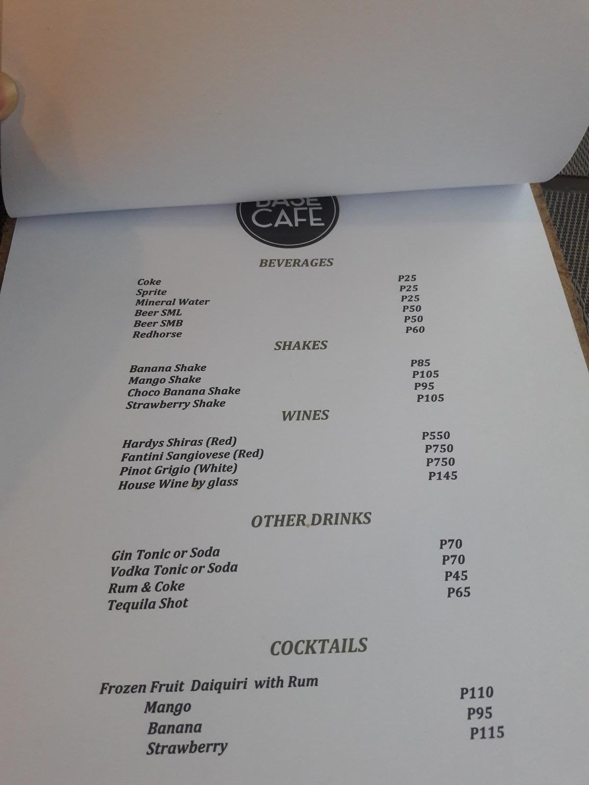 Menu at Base Cafe Steakhouse + Bar, Lipa