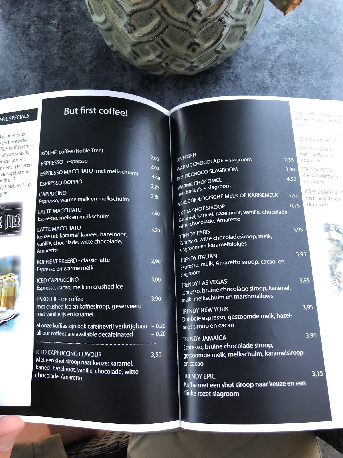 Menu at Bond Lunch Café, Eindhoven