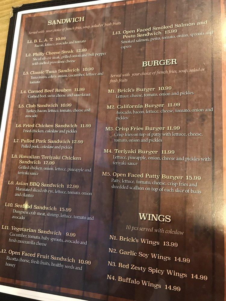 Menu at 833 Brick Cafe, Livermore