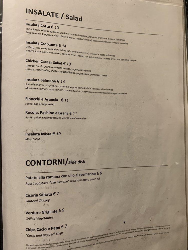 Menu at Cotto Restaurant, Rome