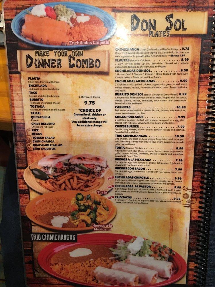 Menu at Don Sol Mexican Grill restaurant, Mattoon