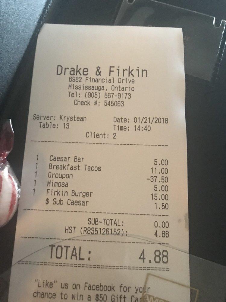 Menu at Drake, A Firkin Pub, Mississauga, Financial Dr
