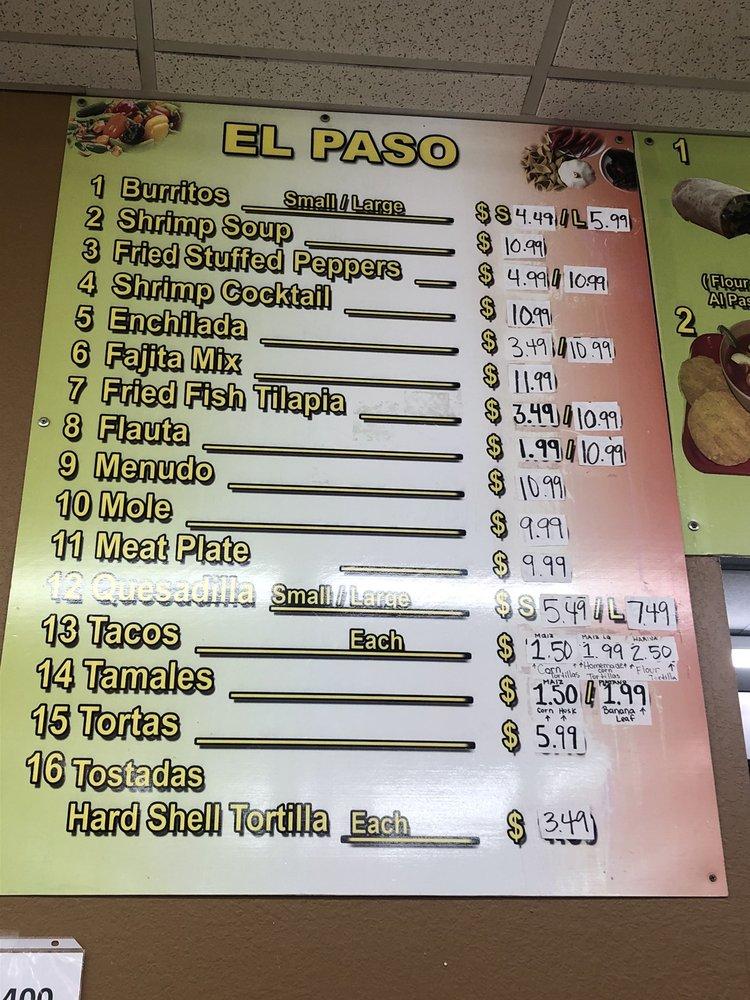 Menu at El Paso Tienda Mexican Food restaurant, Avon Park