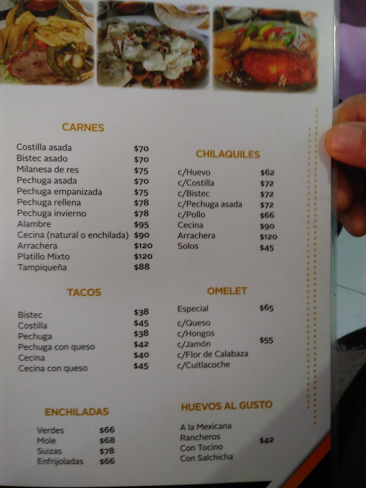 Carta del restaurante El Pollito, Ciudad del México, Lebrija esquina con