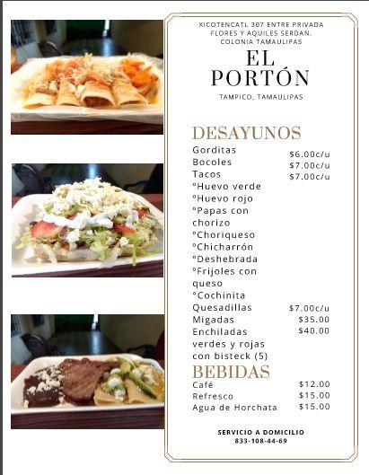 Menu at El Porton restaurant, Tampico, Xicotencatl #307 colonia ...