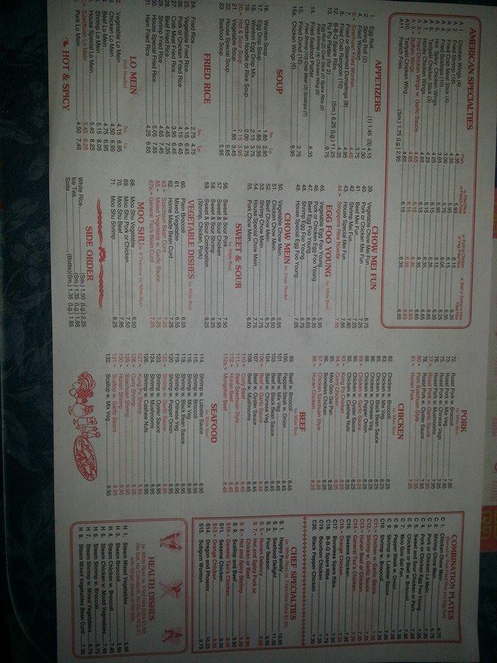 Menu at Ming's Buffet restaurant, Camden