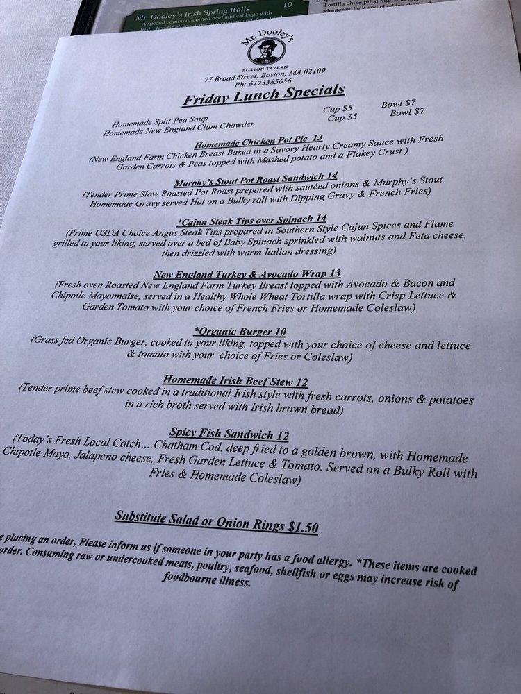 Menu at Mr. Dooley's Boston pub & bar, Boston