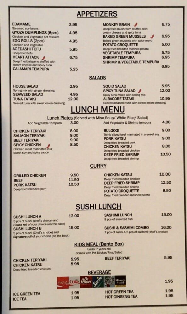 Menu at Sakura Sushi and Grill restaurant, Albuquerque