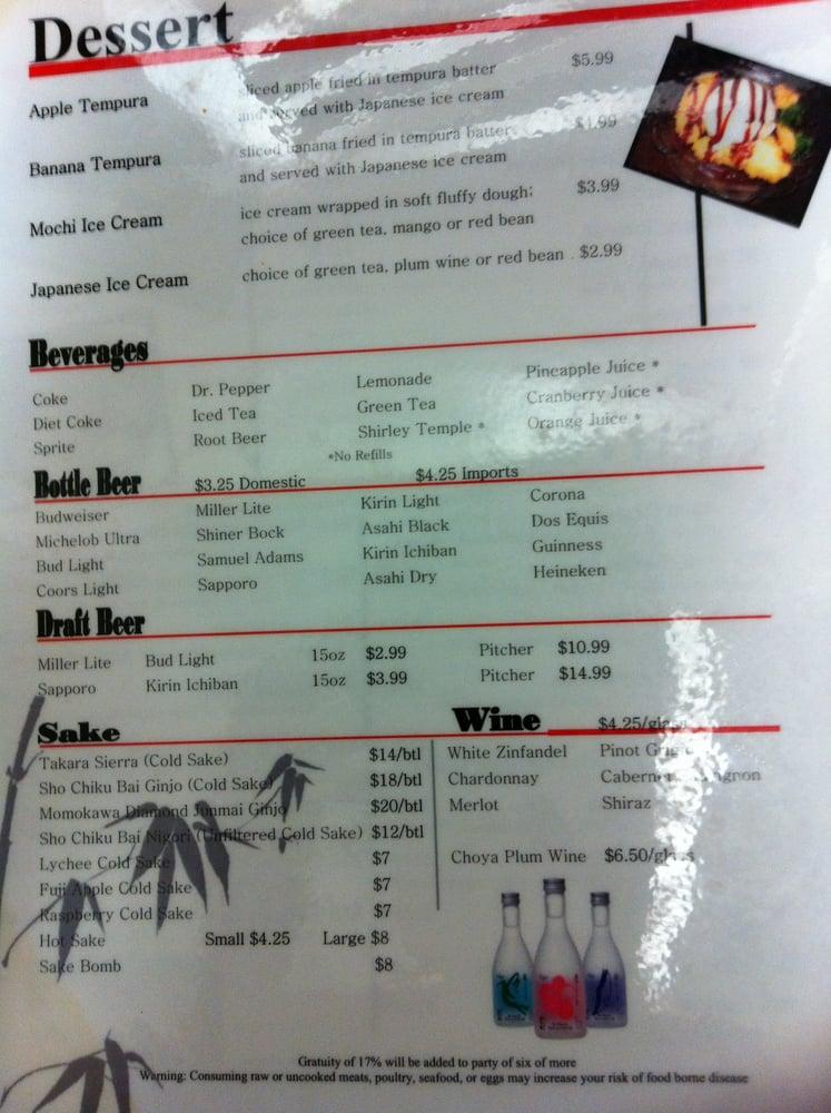 Menu at Sushi NiNi restaurant, Round Rock