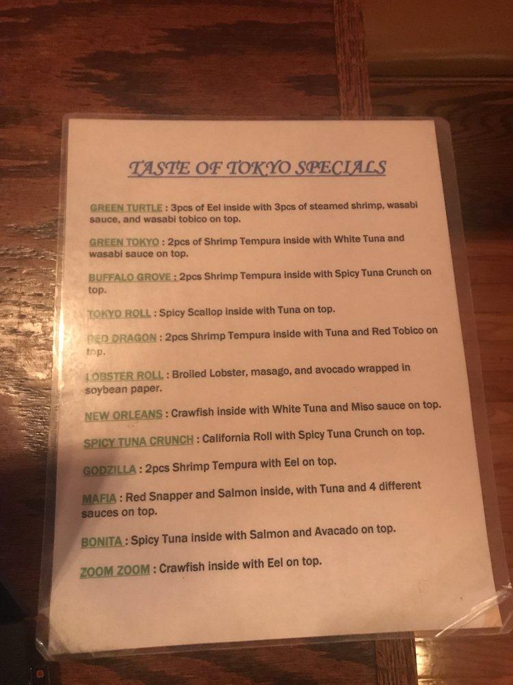 Menu at Taste of Tokyo restaurant, Buffalo Grove, 159-163 McHenry Rd