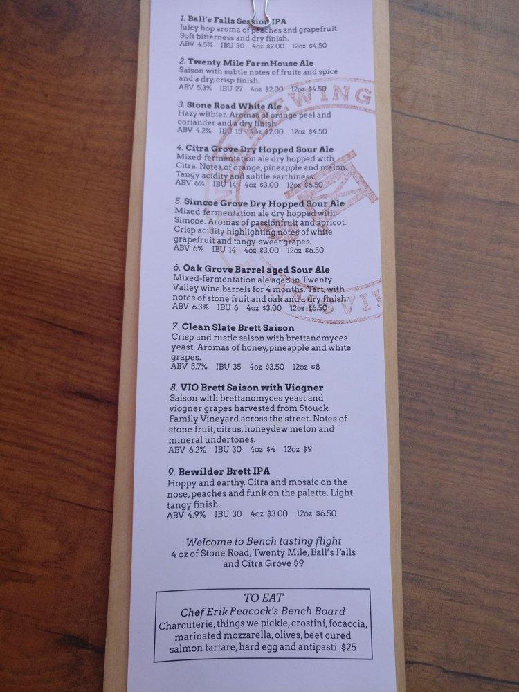 Menu at Bench Brewing, Lincoln