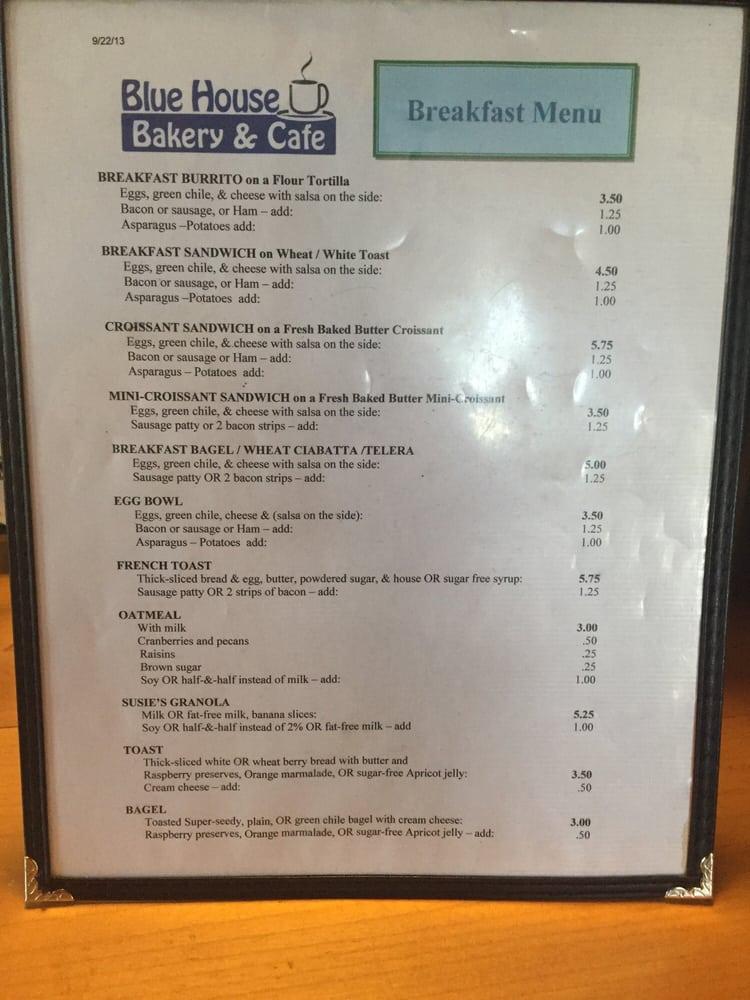 Menu at Blue House Bakery & Cafe, Carlsbad