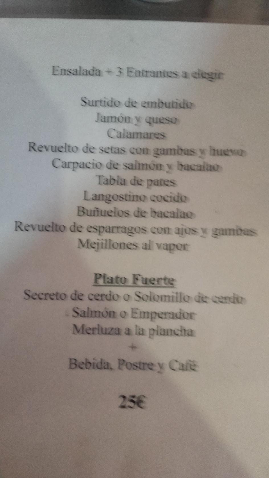 Menu at Cafe Bar El Chiringuito, El Algar