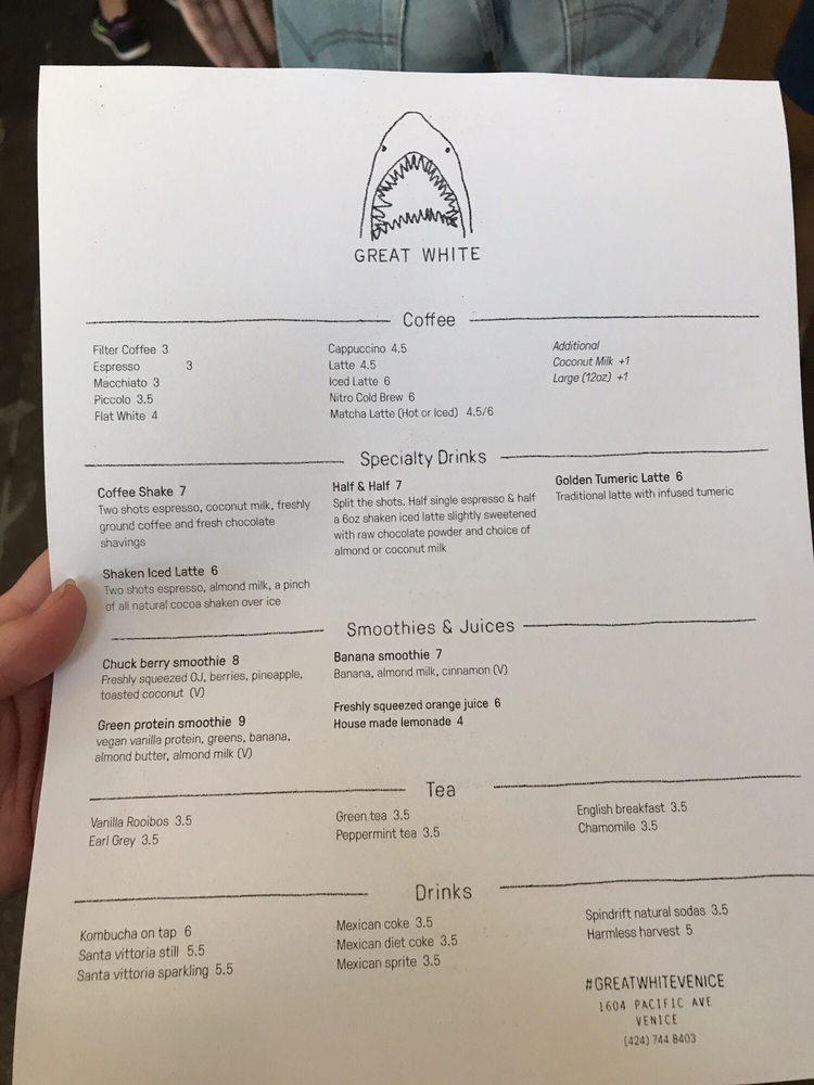 Menu at Great White cafe, Culver City, Pacific Ave