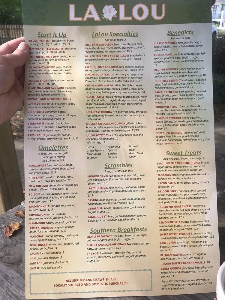 Menu at LaLou restaurant, Mandeville
