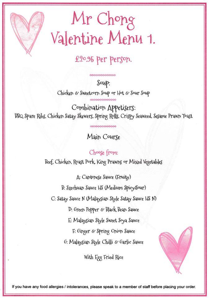 Menu at Mr Chong Chinese Restaurant, Stockport