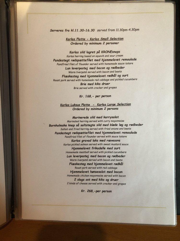 Speisekarte von Restaurant Karla, Kopenhagen