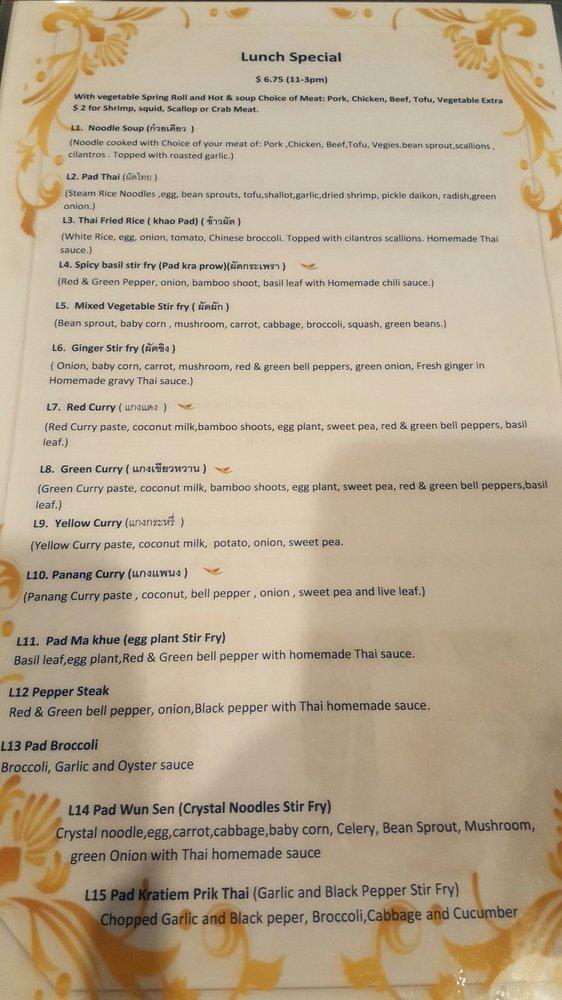 Menu at Thai E-San Restaurant, Myrtle Beach
