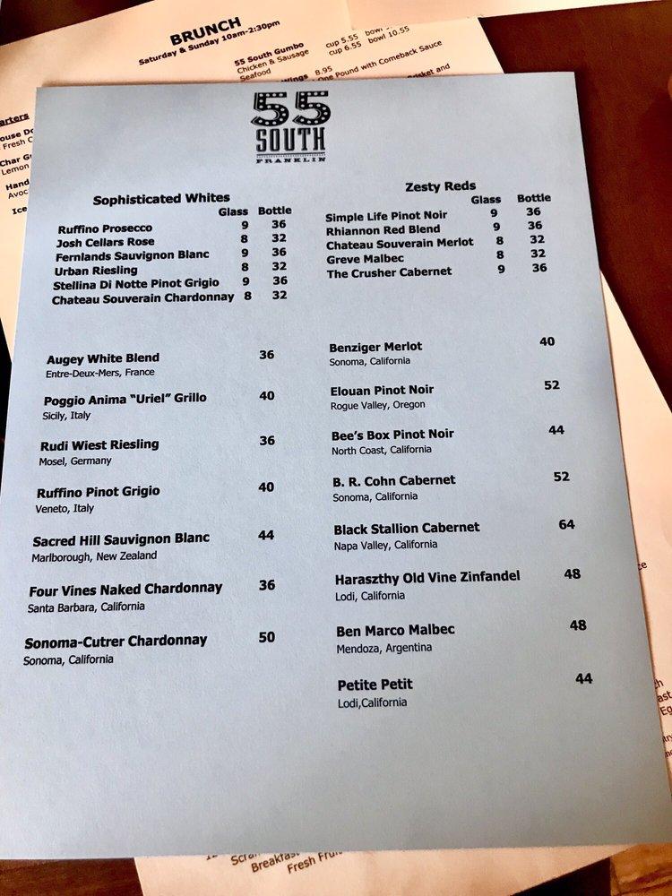 Menu at 55 South pub & bar, Franklin, 403 Main St