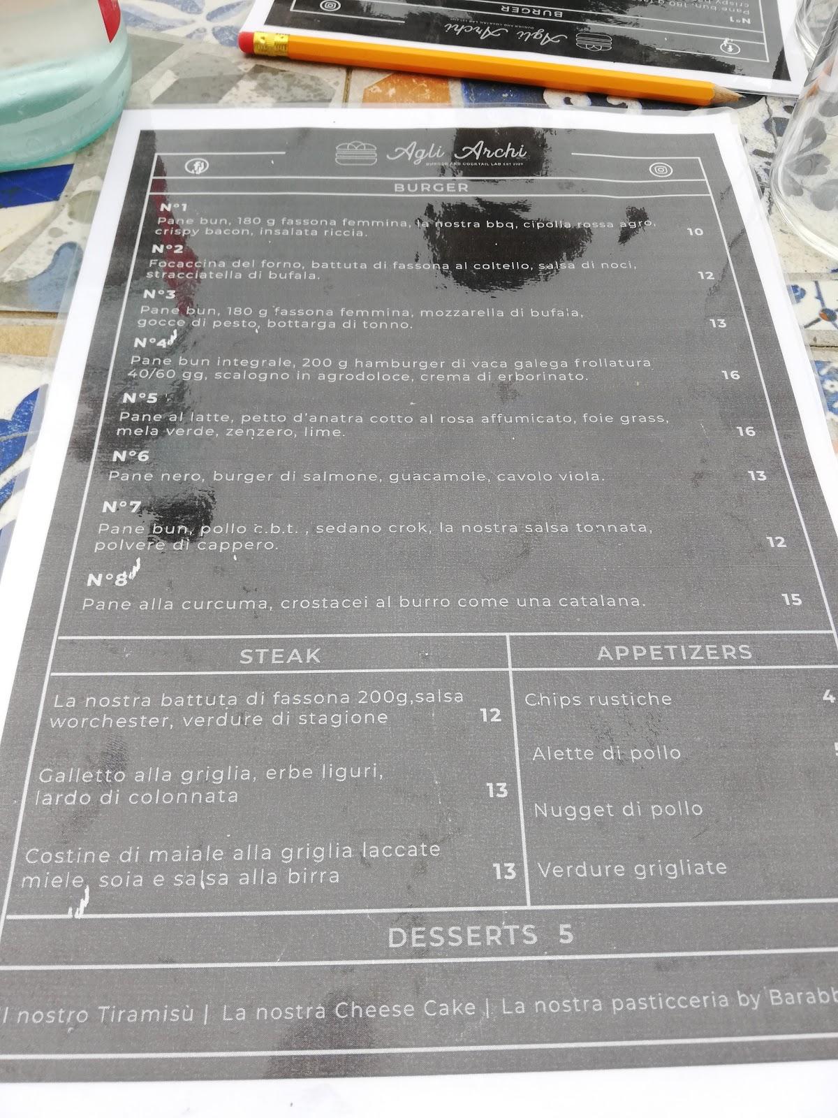 Menu da Agli Archi Cucina Ligure del territorio ristorante, Celle Ligure