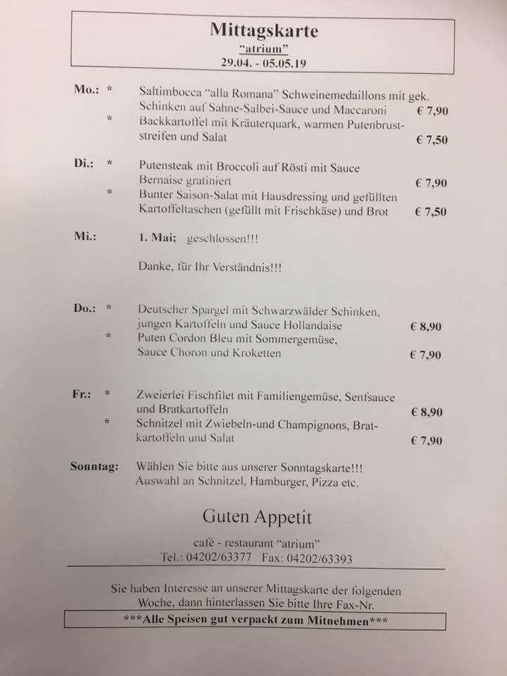 Menu at atrium Restaurant - Bar, Achim
