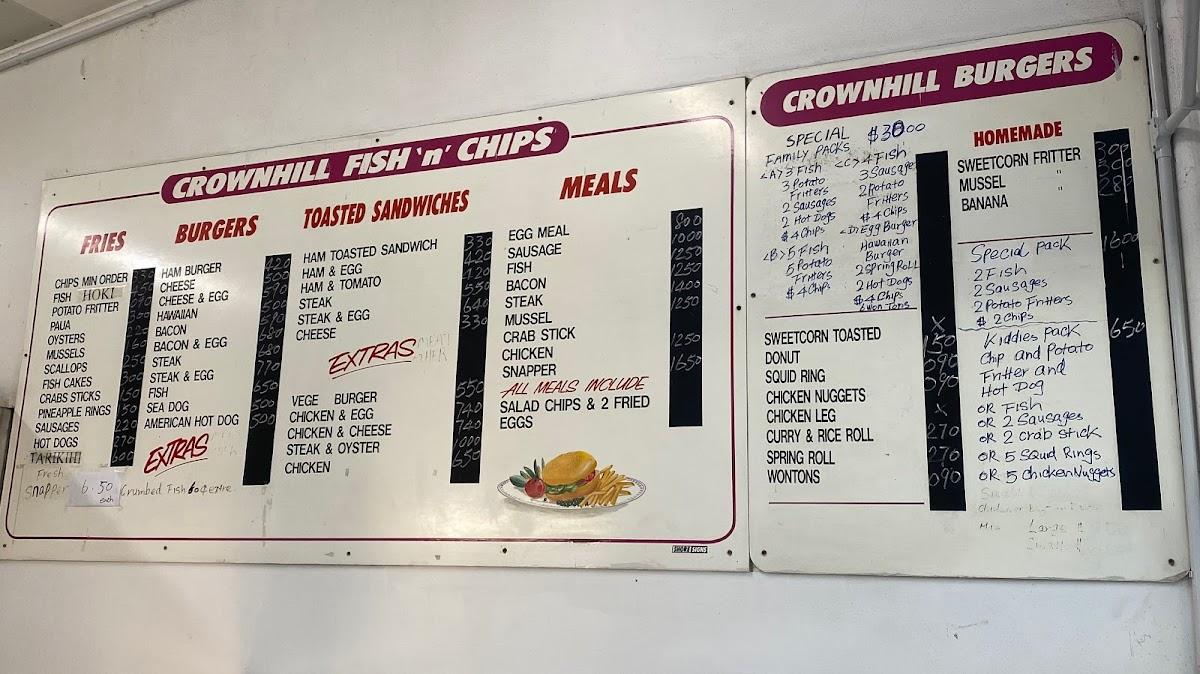 Menu at Crownhill Fish & Chips restaurant, Auckland
