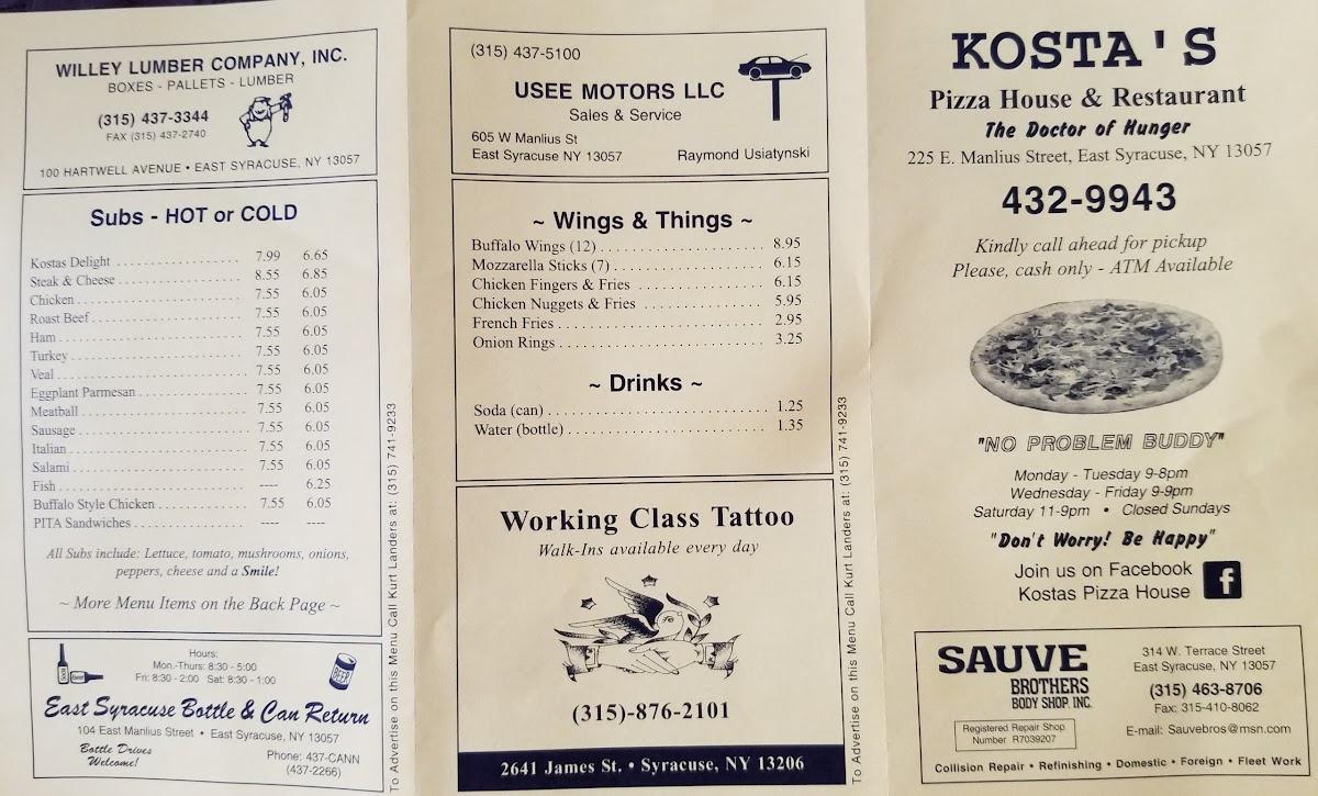 Menu at Kostas Pizza House pizzeria, East Syracuse